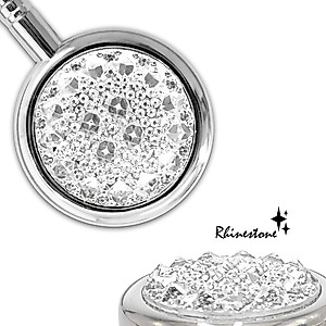 TANOSII Purse Hook Mental Clutch Holder Handbag Rhinestone Hanger for Table Desk Reverse White 2 Packs