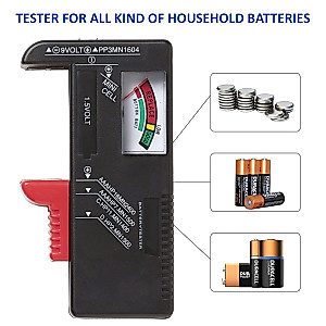 electromott Universal Battery Power Tester - household all kinds of batteries life meter for AA AAA C D 9V 1.5V Button Cell Batteries with Storage Pouch