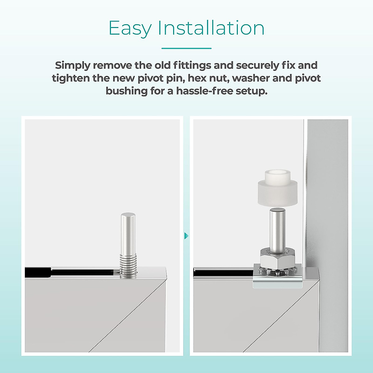 Shuisen Shower Door Pivot Pin Kit with Pivot Bushing for Pivot Shower Door,Shower Door Repair Kit #SDPP01#SPB12 for Framed Swing Shower Doors,Shower Door Replacement Parts, Shower Door Pivot Hinge Kit