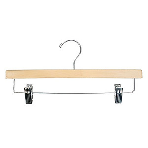 NAHANCO 6214RCCH 14” Wooden Pant Skirt Hanger with Chrome Hook and Clips, Natural (Pack of 100)