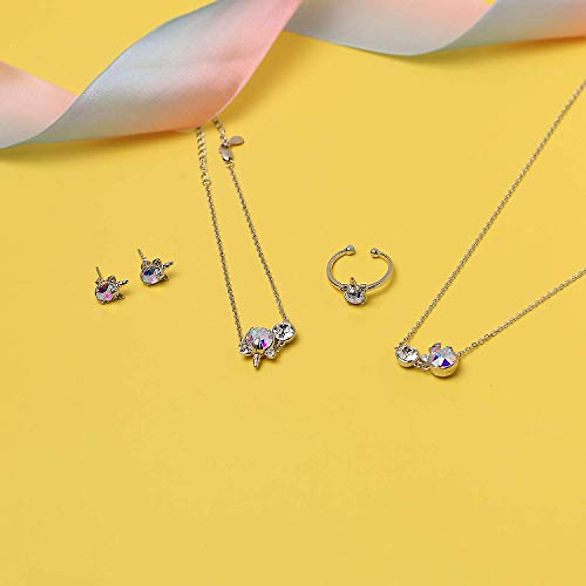 AOBOCO Sterling Silver Unicorn Ring, Aurore Boreale Crystal from Austria, Hypoallergenic Adjustable Open Ring, Anniversary Birthday Unicorn Jewelry Gifts for Women Daughter Girlfriend