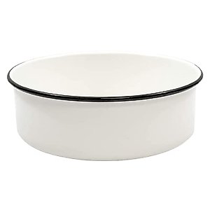 Tablecraft Enamelware Collection Black Rim Solid White Enamel Deep Bowl Baking Pan, Camping, Farmhouse, Home & Restaurant, Porcelain over Steel, Vintage, Boho, Retro, 10.13" Round, 3.6" Deep