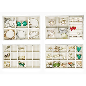 Set of 4 Stackable Jewelry Trays Organizer, Velvet Earring Organizer, Jewelry Organizer Showcase Display Drawer Organizer Storage, Earring Holder Necklace Bracelet Ring Accessary Organizers (Beige)