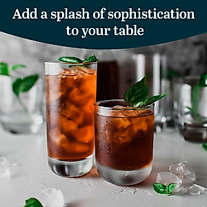 Libbey Polaris Tumbler and Rocks Glass Set, Clear Drinkware Glasses Set, Short and Tall Water Glasses with Modern Clean Lines, Dishwasher Safe Drinking Glasses Set of 16