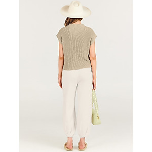 ANRABESS Women's Two Piece Outfits Knit Sweater Pullover Crop Top & Pants Lounge Matching Tracksuit Sweatsuit Sets 2024 Trendy Loungewear Clothes Khaki White X-Large