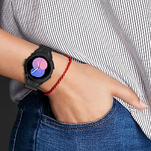 Silicone Band Compatible with Samsung Galaxy Watch 5/4 + Case 40mm, Sports Bands with Protector Cover Cases, 20mm Replacement Strap for Women Men(Black)
