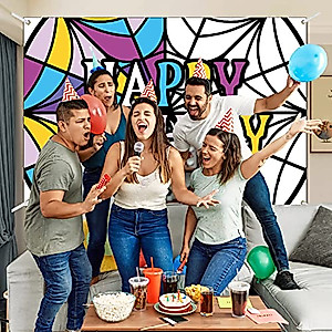 Wednesday Addams Birthday Decorations Wednesday Addams Stained Happy Birthday Backdrop Banner for Wednesday Addams Birthday Party Supplies 5x3FT