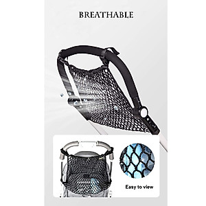 Universal Baby Stroller Organizer Polyester Net Mesh Storage Bag with Extra Large Storage Space, Non-Slip and Adjustable Stroller Accessories for Carrying Diaper Toys and Snacks (Black)