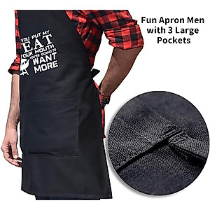 YuanDe Funny Grilling Apron for Men - I'D Smoke That - One Size Fits All - Kitchen Cooking Barbecue Apron with 3 Large Pockets for Dad, Husband, Boyfriend - Black Mens Apron for Outdoor BBQ