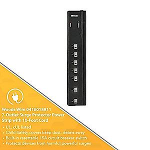 Woods 0416018811 7-Outlet Surge Protector Power Strip w/ 10-Foot Cord