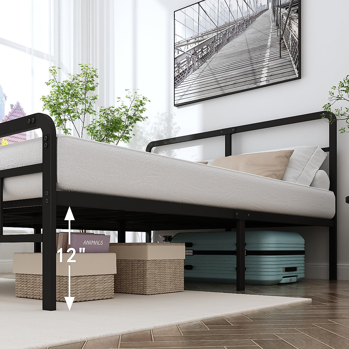 HOBINCHE King Size Metal Bed Frame with Headboard and Footboard, 14 Inch Black Heavy Duty Mattress Foundation with Steel Slat Support, No Box Spring Needed, Noise Free