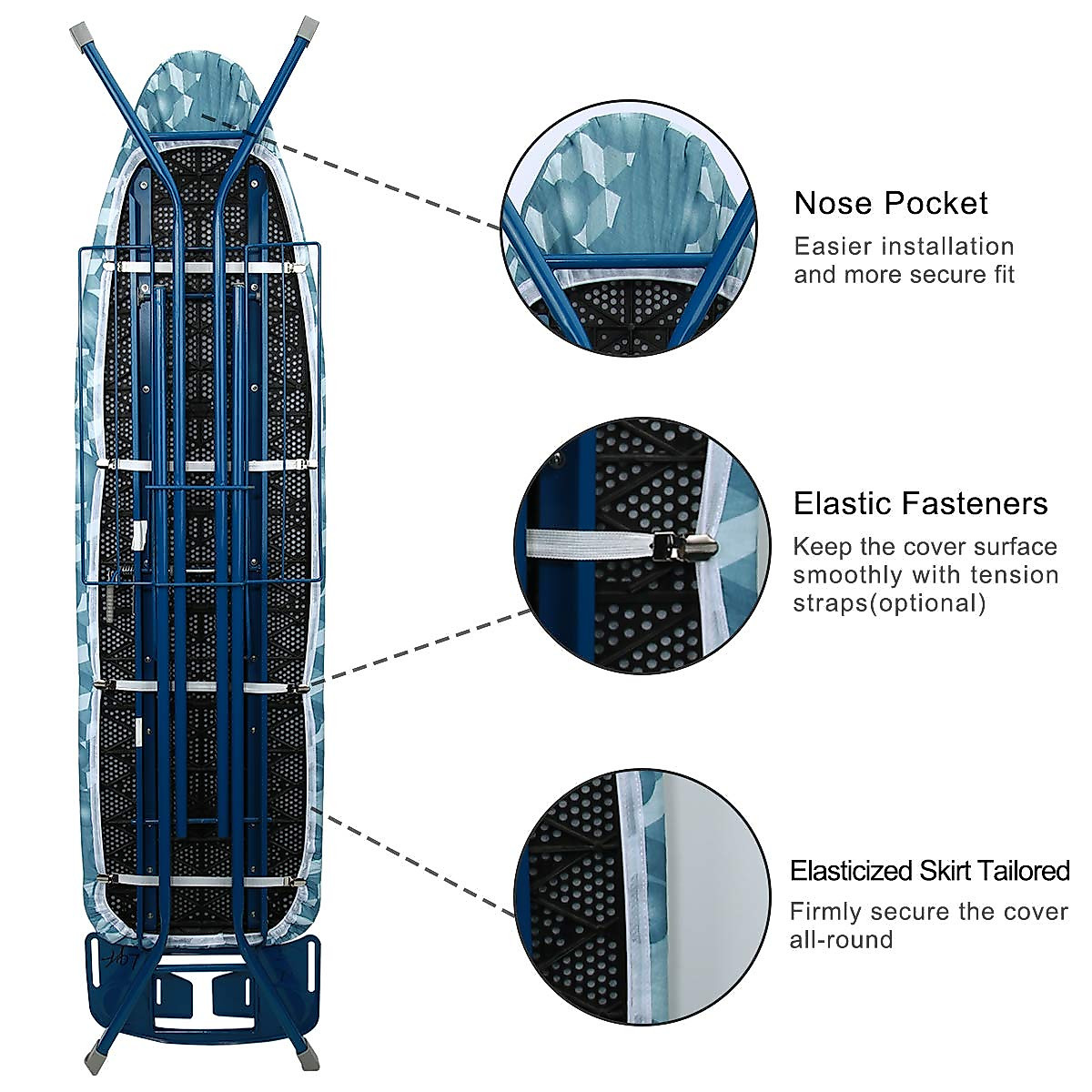 Extra-Wide Ironing Board Cover and Pad Replacement with Scorch and Stain Resistant Thick Padding and Elasticized Edge 18" x 49" Ironing Board Covers 4 Fasteners and 1 Protective Scorch Mesh Cloth