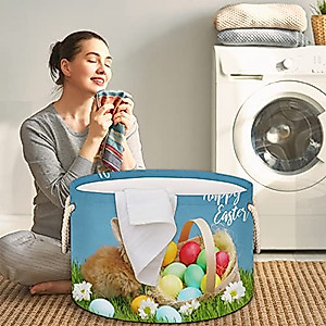 Happy Easter Funny Rabbits (9) Large Round Baskets for Storage Laundry Baskets with Handles Blanket Storage Basket for Bathroom Shelves Bins for Organizing Nursery Hamper Girl Boy