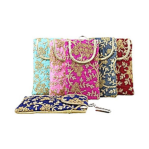 GoldGiftIdeas Embroidered Vintage Mobile Potli Pouches, Potli Bags for Return Gifts, Indian Potli Bag Set for Women, Shagun Potlies for Home Functions (Set of 6)