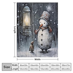 Blanket Snowman, Bird and Lantern Plush Throw Fleece Blanket Happy Winter Holiday Soft Cozy Microfiber Throw Blanket for Couch Sofa Bed for Adults Kids Boys Teens Gift Christmas 60"x80"