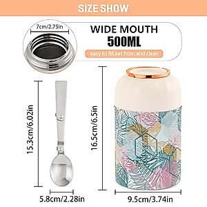 Purple Stripes Flowers Kids Womens Insulated Food Jar with Spoon 17oz/500ml Lunch Containers For Hot Stainless Steel Vacuum Vacuum Insulated Insulated Jar for Keep Food Warm