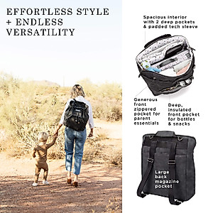 Petunia Pickle Bottom Cinch Convertible Diaper Bag Backpack for Busy Parents, Stylish, Spacious, & Secure, Fits All Essentials for Everyday Use or Travel (Midnight Leatherette)