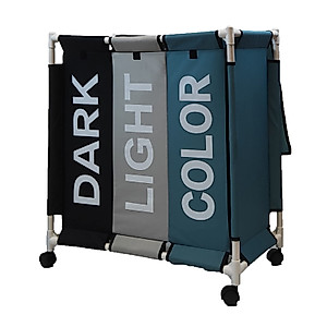 Reamo Laundry Hamper with Wheels Basket Sorter 3 Section Laundry Separator Hamper Laundry Divider Hamper with 26'' × 13.77'' x 28.7'' Washing Storage Dirty Clothes Bag for Bathroom Bedroom Home