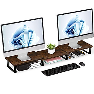 Aothia Large Dual Monitor Stand - Computer Monitor Stand, Desk Shelf for Monitor,Wood Monitor Stand with Adjustable Length and Angle,Desktop Organizer,Large Monitor Stand for Pc,Laptop(Vintage)