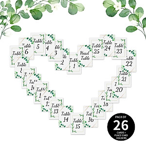 POWER UNICO FLOWER Table Numbers 1-25 Plus Head Table Card, Double-sided 4 * 6in Card Stock with Matched Silver Table Number Holders for Wedding and Events (667)