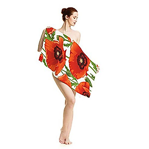 oFloral Red Poppy Floral Hand Towels Cotton Washcloths,Nature Botanical Plant Poppy Flower Bud Leaf Soft Towels for Bathroom/Kitchen/Yoga/Golf/Hair/Face Towel for Men/Women/Girl/Boys 15X30 Inch