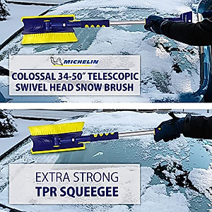 Koolatron Michelin Colossal Extendable 34-49" Snow Brush for Trucks, Swivel Head, Squeegee, Ice Scraper, Ergonomic, Scratch Free Auto Window Snowbrush, Windshield Broom for Car, SUV