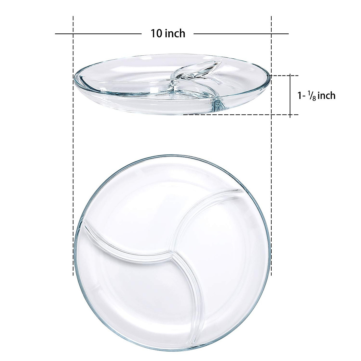 FOYO Round Tempered Glass Serving Platters/Trays - 3 Sectional -10'' Diameter, Set of 2