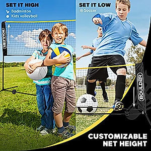 Boulder Badminton Pickleball Net - Height Adjustable Portable Net for Junior Tennis, Kids Volleyball & Soccer, and Backyard Games - Easy Setup Nylon Sports Net with Poles 10 ft/14ft/17ft Wide