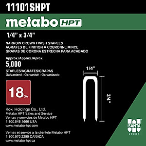 Metabo HPT Finish Staples, 1/4" x 3/4", 18 Gauge, Electro Galvanized, For N3804AB3, 5000 Count (11101SHPT)