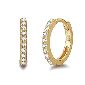 Carleen Gold Hoop Earrings 14K Gold Plated 925 Sterling Silver Hoop Earrings Round Cut Cubic Zirconia CZ Simulated Diamond Small Hinged Cartilage Earrings for Women Valentines Day Gift, 13mm