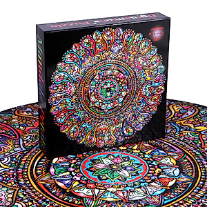 Bgraamiens Puzzle-Mandala Petals-1000 Pieces Round Puzzle Color Challenge Jigsaw Puzzles for Adults and Kids(Mandala Petals)