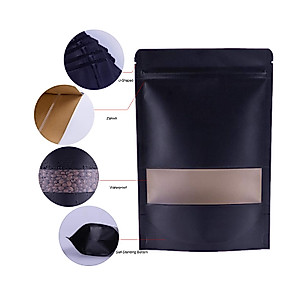 Allinclusive Resealable Bags Smell Proof Ziplock Black Stand Up Pouch Bag With Matte Window Tear Notch For Candy Lollipop Cookies Beef Jerky,Pack Of 50 (black, 4.7 * 7.8inches)