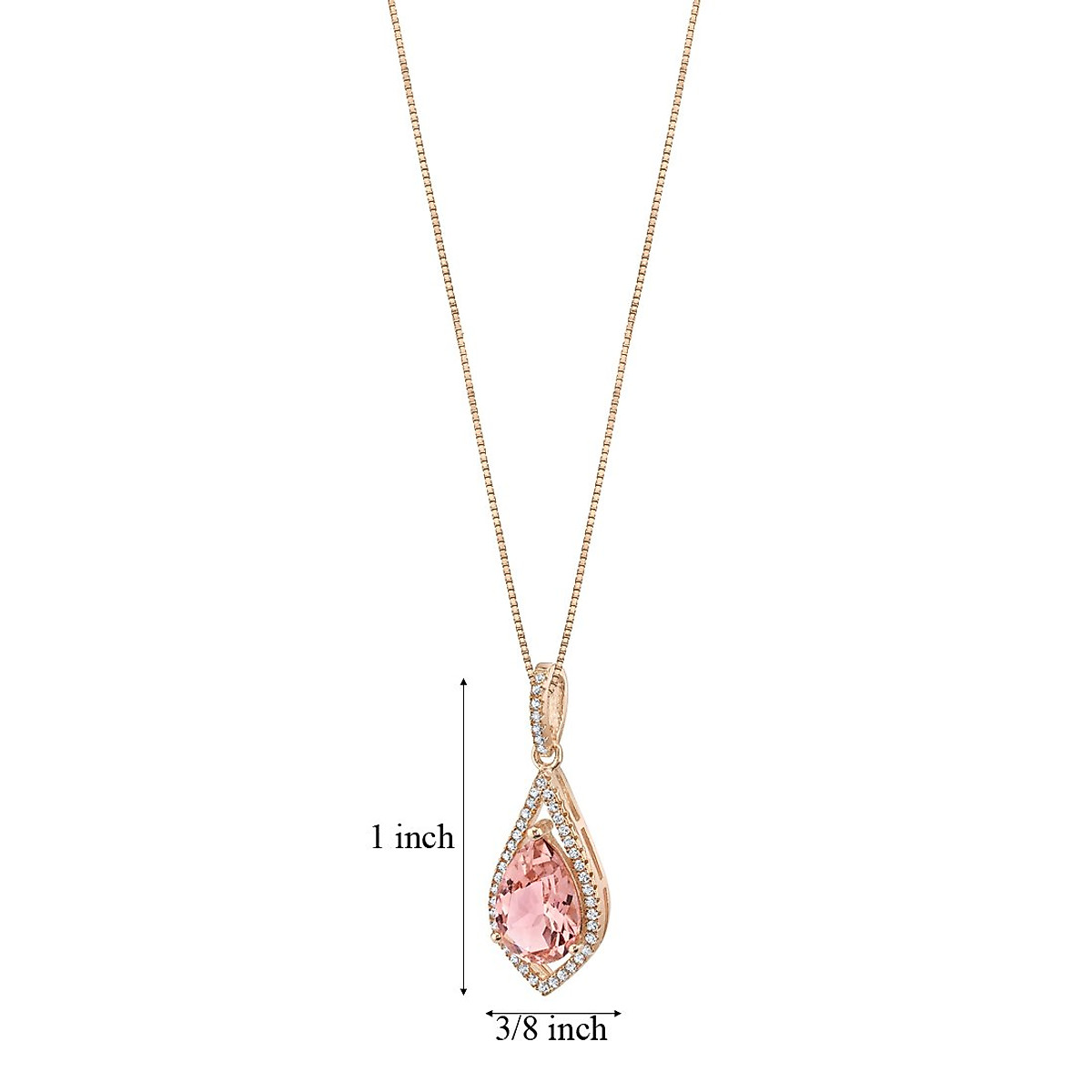 PEORA Simulated Morganite Floating Teardrop Pendant Necklace for Women 925 Rose Gold-tone Sterling Silver, 3.50 Carats Pear Shape 12x8mm, with 18 inch Chain