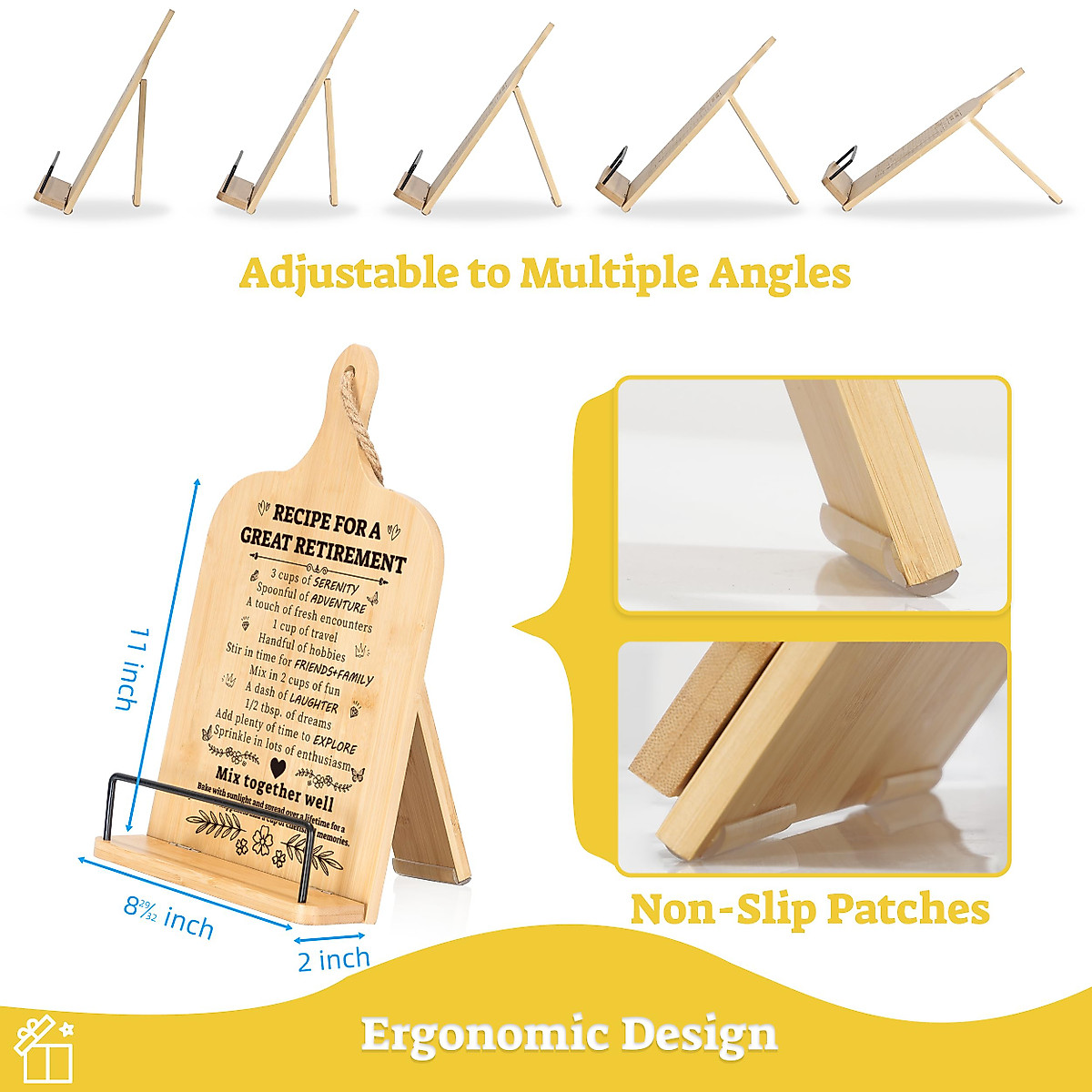 IKEDAS Retirement Gift for Woman, Cookbook Stand, Women Gift Ideas Cookbook Holder, Relaxation Gifts for Women, Recipe Book Stand, Cook Book Stand for Kitchen Counter, Thoughtful Gifts for Women