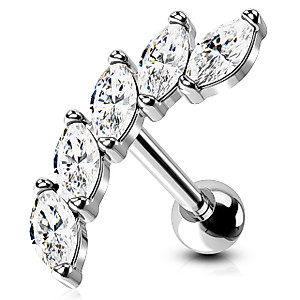 Melighting Helix Earrings 16G Helix Piercing Clear CZ Curved Vine Upper Ear Surgical Steel 316L Cartilage Earrings Tragus Piercing Earrings Studs Women Body Piercing Jewelry