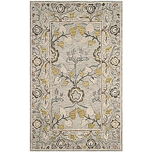 SAFAVIEH Roslyn Collection 4' x 6' Light Grey/Multi ROS908A Handmade Floral Wool Area Rug
