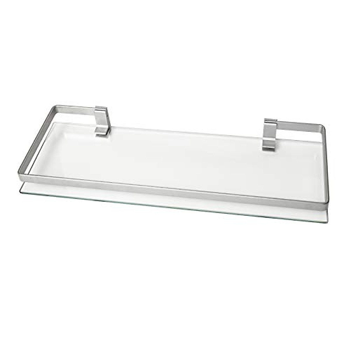 Danya B. Floating Wall Mount Tempered Glass Bathroom Shelf with Brushed Chrome Rail - Clear