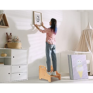 OasisCraft Step Stool for Adults, Bamboo Two Step Stool with Handle Stepping Stool Potty Training Stool Wooden Toddler Shower Stool for Kids, Senior, Kitchen, Bathroom, Bedside, Support 350LB