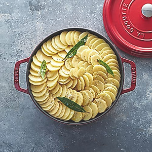 Staub Cast Iron Dutch Oven 5-qt Tall Cocotte, Made in France, Serves 5-6, Cherry