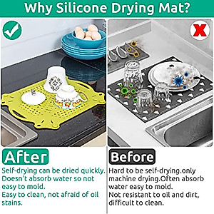 Silicone Trivet Mat, Hot Pot Holder Hot Pads for Table & Countertop, Teapot Trivet Kitchen Trivets, Dish Drying Mat, Non-Slip & Heat-Resistant Silicone Mat, Green 14.6"x12"