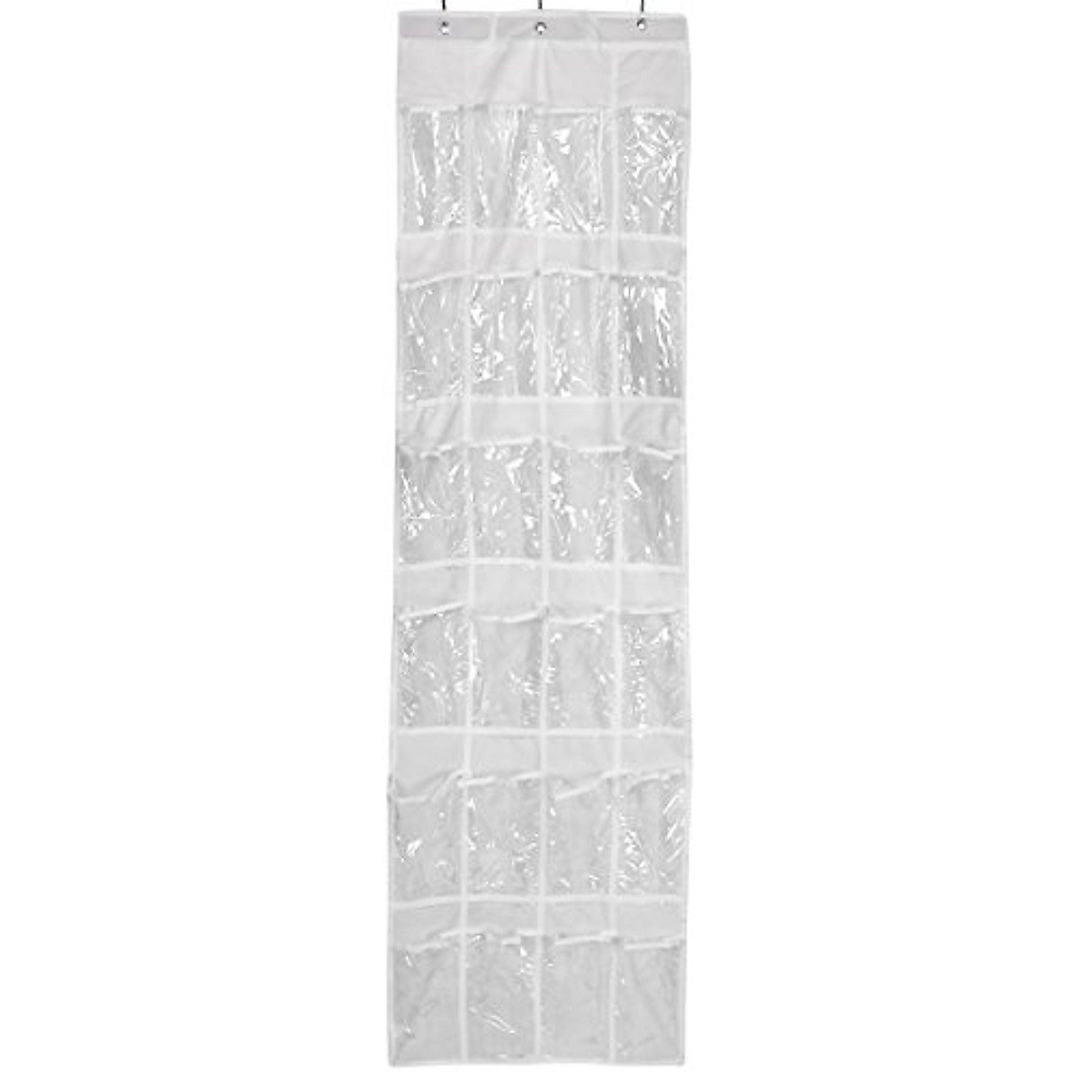 Vinyl Over The Door Shoe Organizer with 24 Reinforced Pockets. Organize Your Shoes with This Shoe Rack Over The Door Organizer and Save Space. Hang on Standard Doors with 3 Steel Over The Door Hooks.