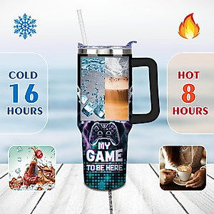 thmasamwr Game Tumbler with Lid and Straw, 40oz Gamer Water Bottle Cup with Handle, Gaming Travel Coffee Mugs, Birthday Gifts for Gamer Men Boys