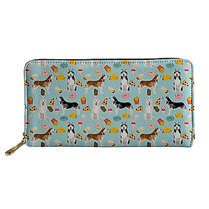 HUGS IDEA Ladies Clutch Long Wallet Siberian Huskies Junk Food Cute Dog Design Cute Purse