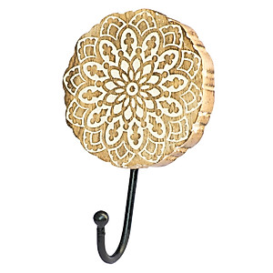 ETROVES Wooden Towel Hook Decorative Boho Flower. Wall Mounted Single Hook for Hanging Coat, Hat, Towel, Bag, Rope (6 Inch) (White)