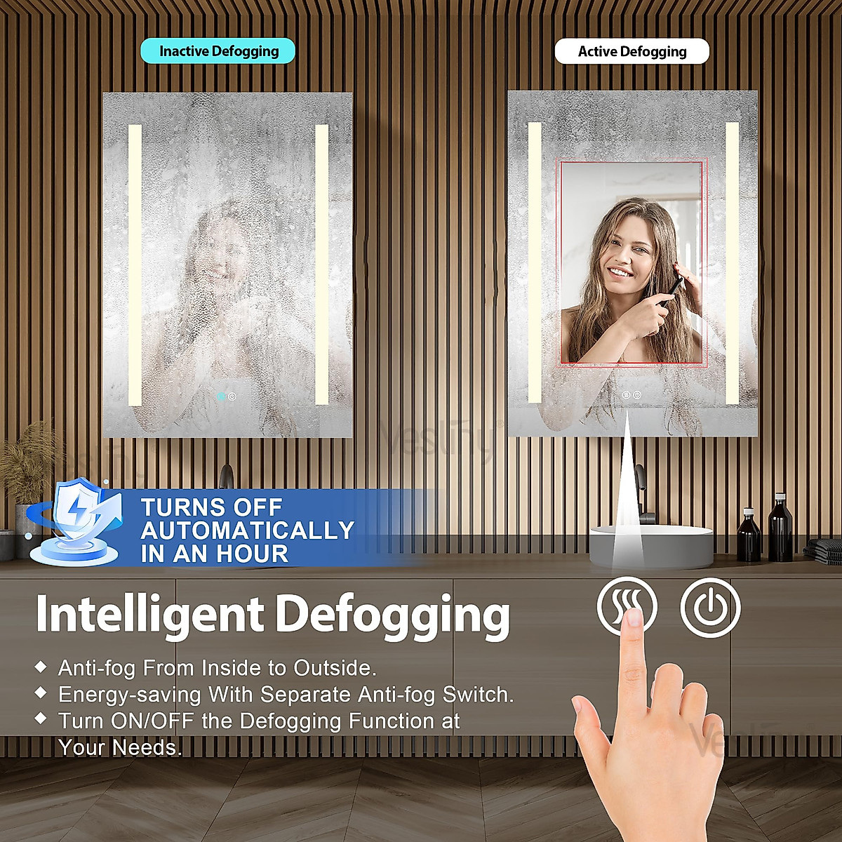 VESLINY Lighted Medicine Cabinet 20" X30"Anti-Fog 3 Color Lights Black LED Medicine Cabinet Mirror for Bathroom Dimmable Brightness Waterproof Aluminum Surface Mounted Medicine Cabinet with Mirror