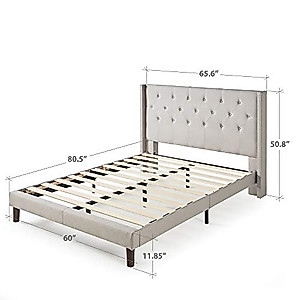 ZINUS Annette Upholstered Platform Bed Frame, Mattress Foundation, Wood Slat Support, No Box Spring Needed, Easy Assembly, Queen