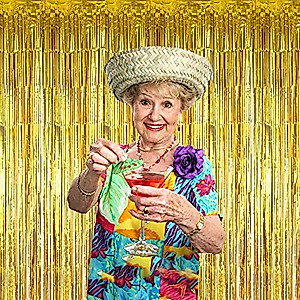 4 Pack Gold Foil Fringe Curtain Backdrop, 3.28Ft x 8.2Ft Metallic Tinsel Foil Fringe Streamer Curtains for Photo Booth Props Decor Party Supplies