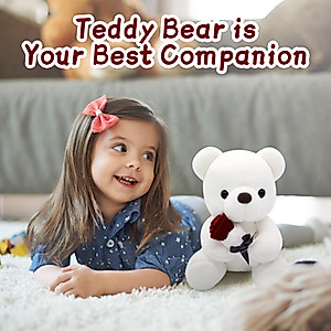 Grekaida Valentines Day Gifts Teddy Bear Plush Stuffed Animal, Teddy Bears Stuffed Animals with Rose Gift for Her and Kids Stuffed Animals Toy Stuffed Animal Gifts Valentines Day Decor 10 Inch
