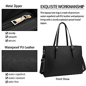 Laptop Bag for Women Waterproof Lightweight Leather 15.6 Inch Computer Tote Bag Business Office Briefcase Large Capacity Handbag Shoulder Bag Professional Office Work Bag Black