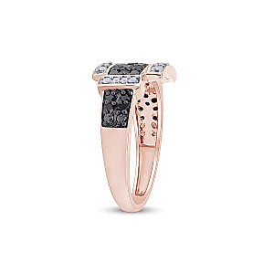 1/4 Carat Black & White Natural Diamond Anniversary Belt Buckle Ring In 14k Rose Gold Over Sterling Silver (0.25 Cttw) Ring Size-7.5
